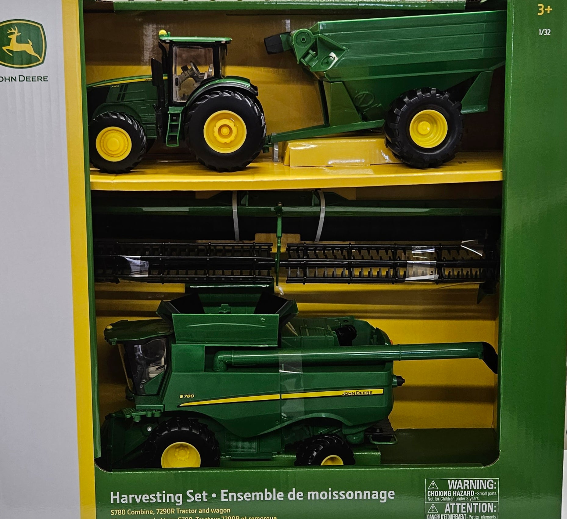 1/32 ERTL TOY JOHN DEERE HARVESTING SET S780 COMBINE 7290R TRACTOR & C